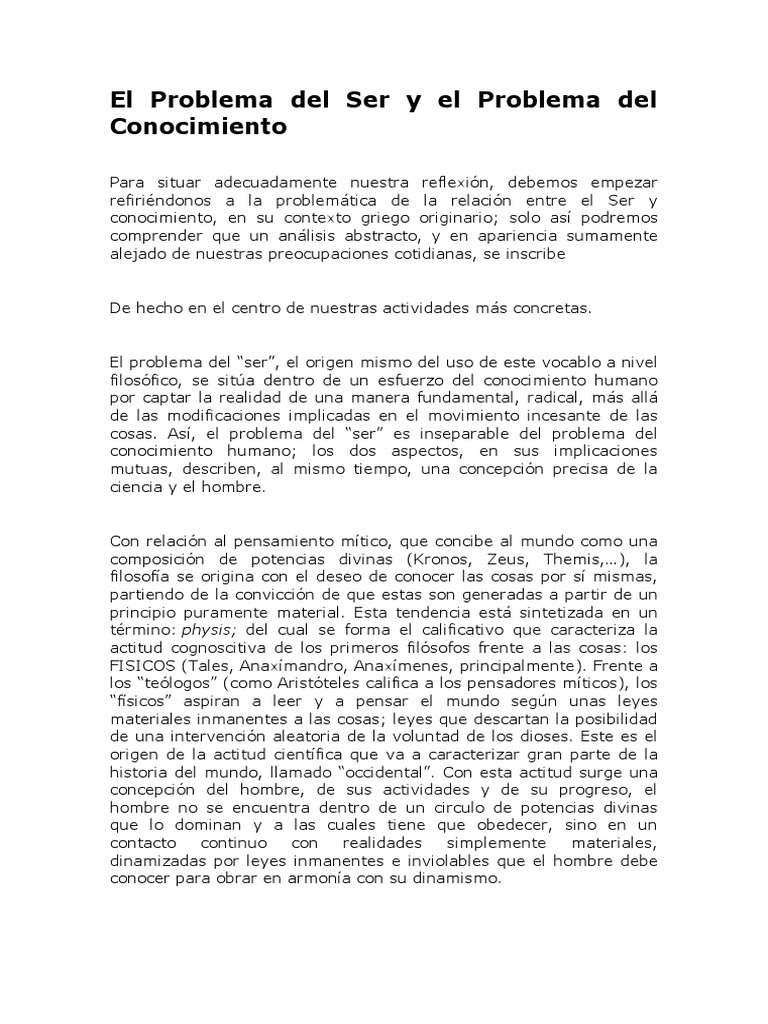 El Problema Del Ser y El Problema Del Conocimiento | PDF | Mente inconsciente | Jacques Lacan