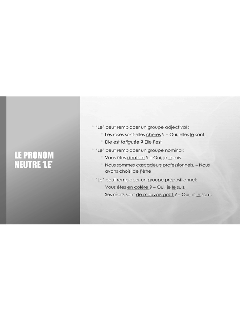 Le Pronom Neutre Le | PDF