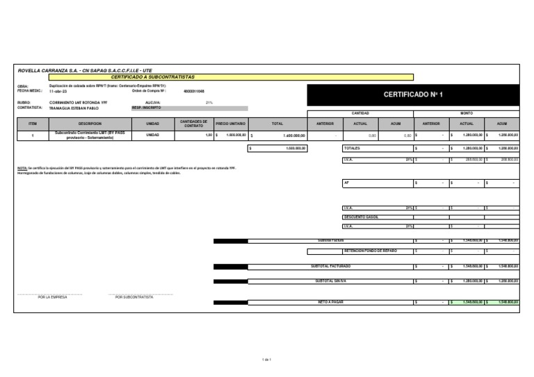 Certificado Subcontratistas CN SAPAG | PDF | Business | Comercio