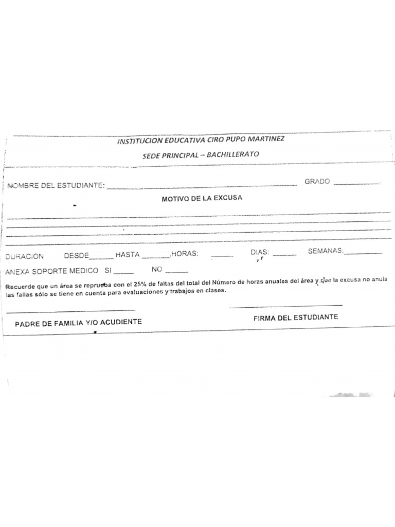 Formato de Excusa Escolar | PDF