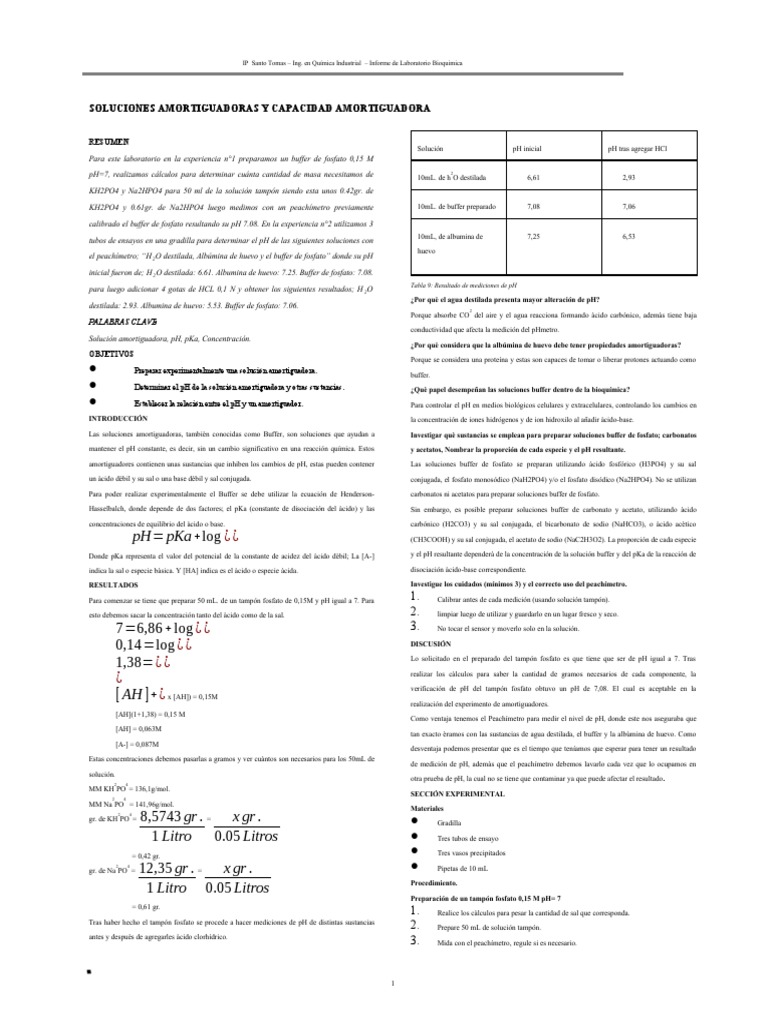 Informe de Bioquimica (SOLUCIONES AMORTIGUADORAS Y CAPACIDAD AMORTIGUADORA ) | PDF | Solución ...