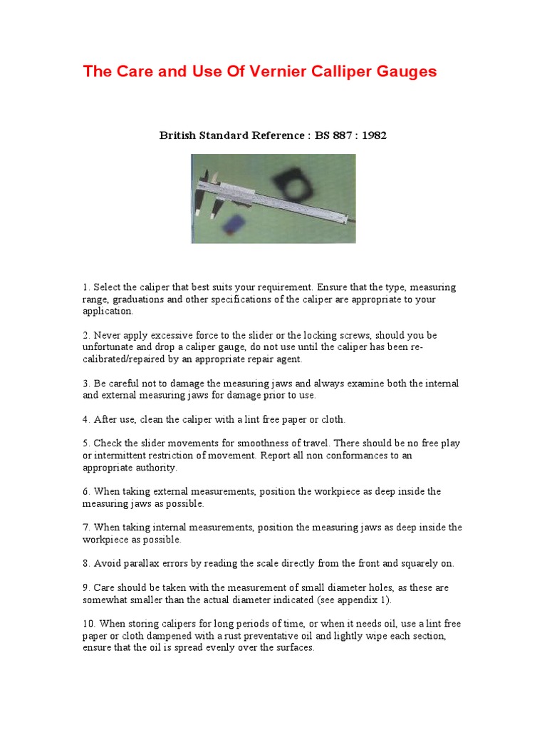 The Care and Use of Vernier Calliper Gauges | PDF