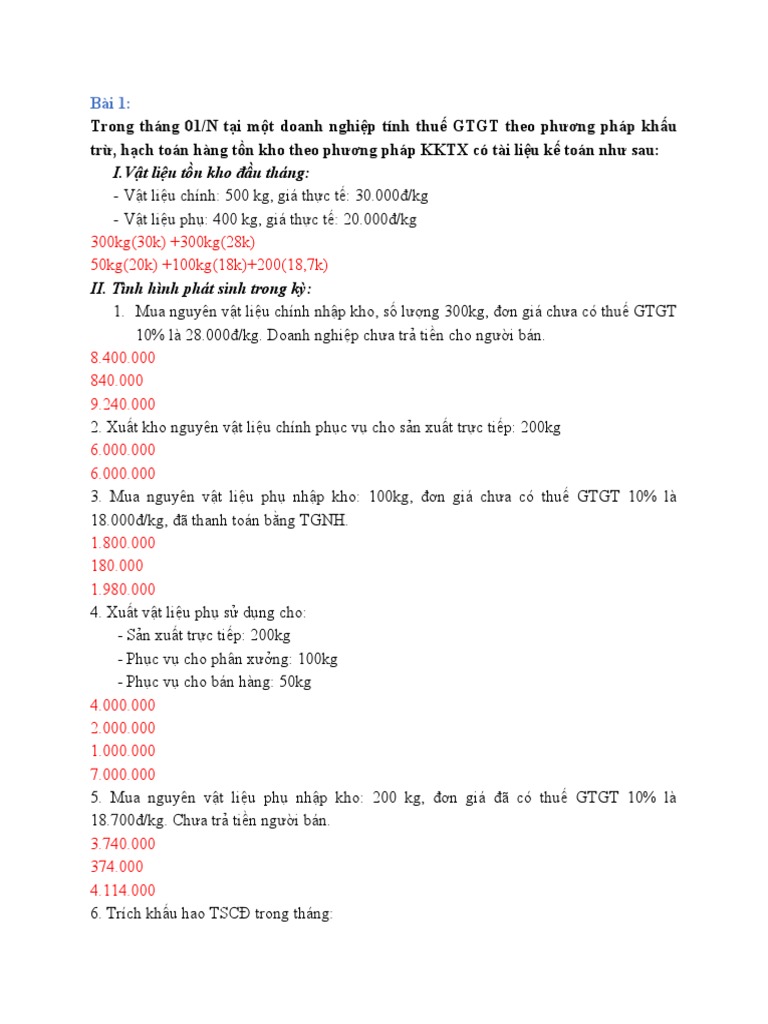 I.Vật liệu tồn kho đầu tháng | PDF