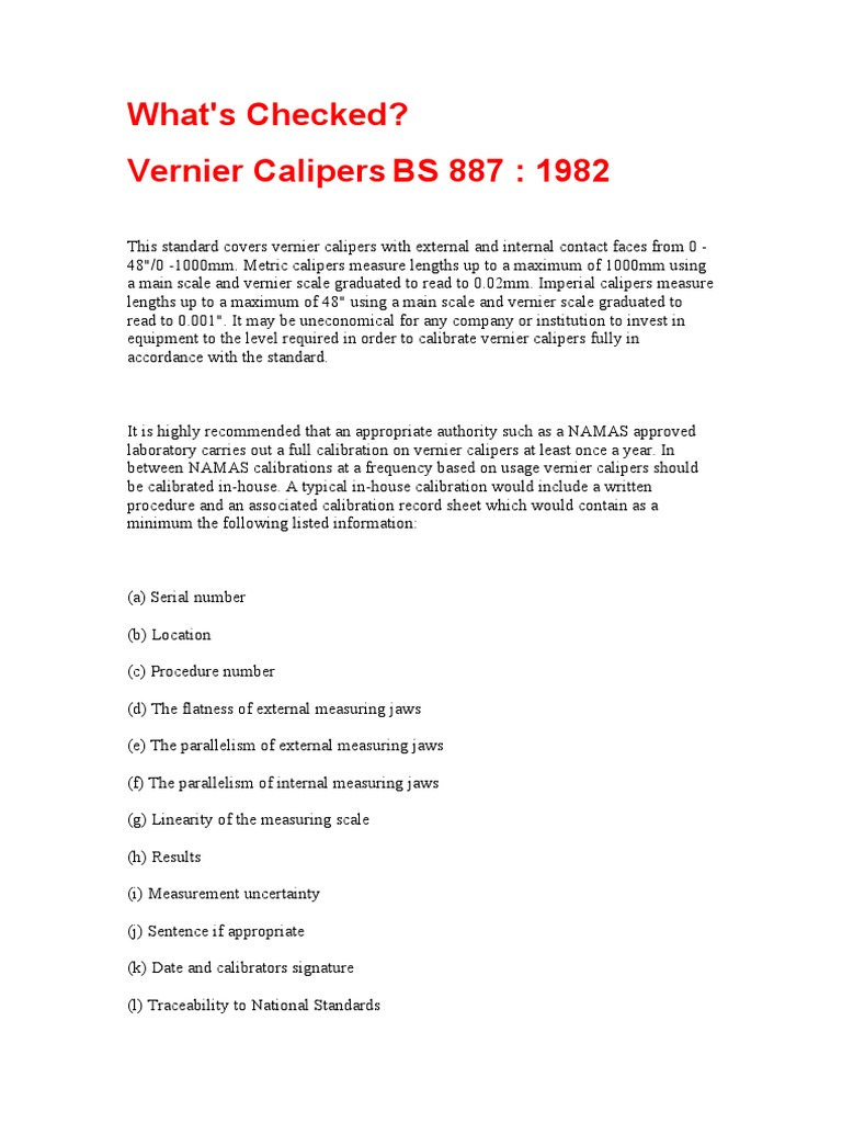 What Is Checked - Vernier Calipers - BS 887-1982 | PDF | Calibration | Science