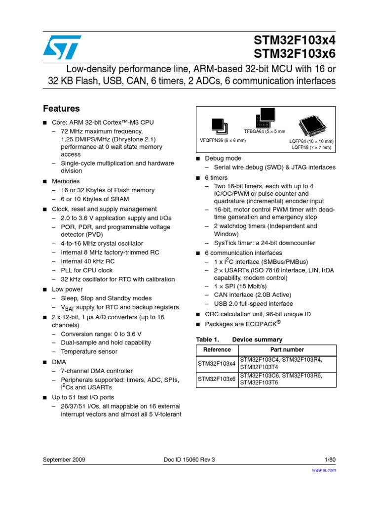 STM32F103 Datasheet | PDF | Arm Architecture | Embedded System