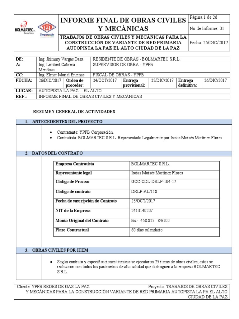 Informe Final de Entrega de Obras | PDF