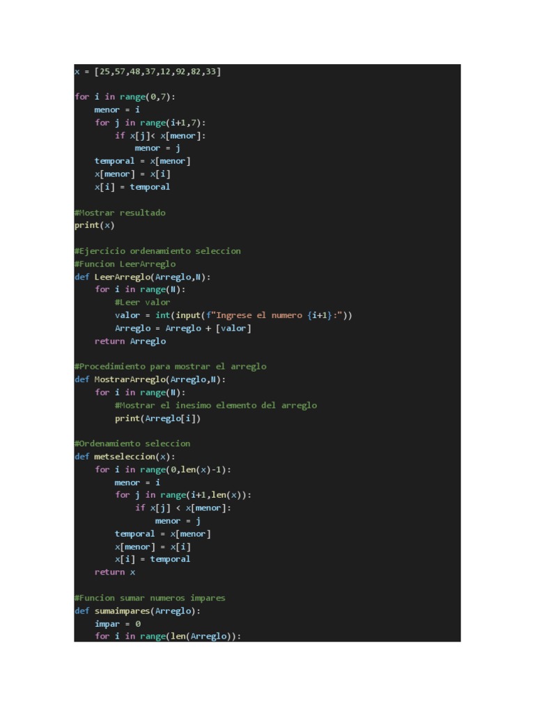 Ordenamiento de arreglos mediante los métodos de selección y burbuja en Python | PDF ...