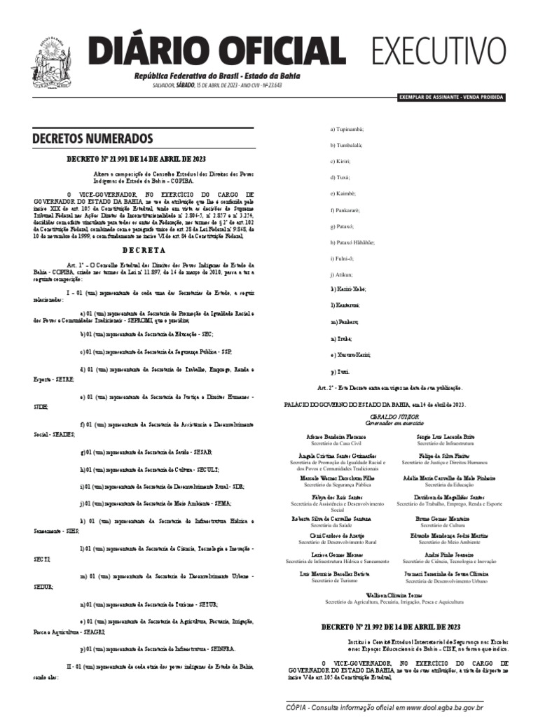 Diário Oficial Do Estado Da Bahia - Ano - 107 - Numero - 23643 | PDF ...