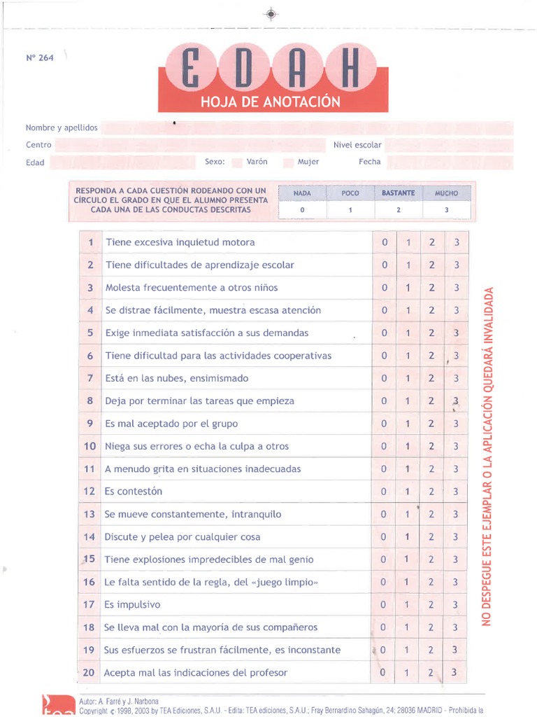 EDAH (TDAH) - Hoja de Anotación | PDF