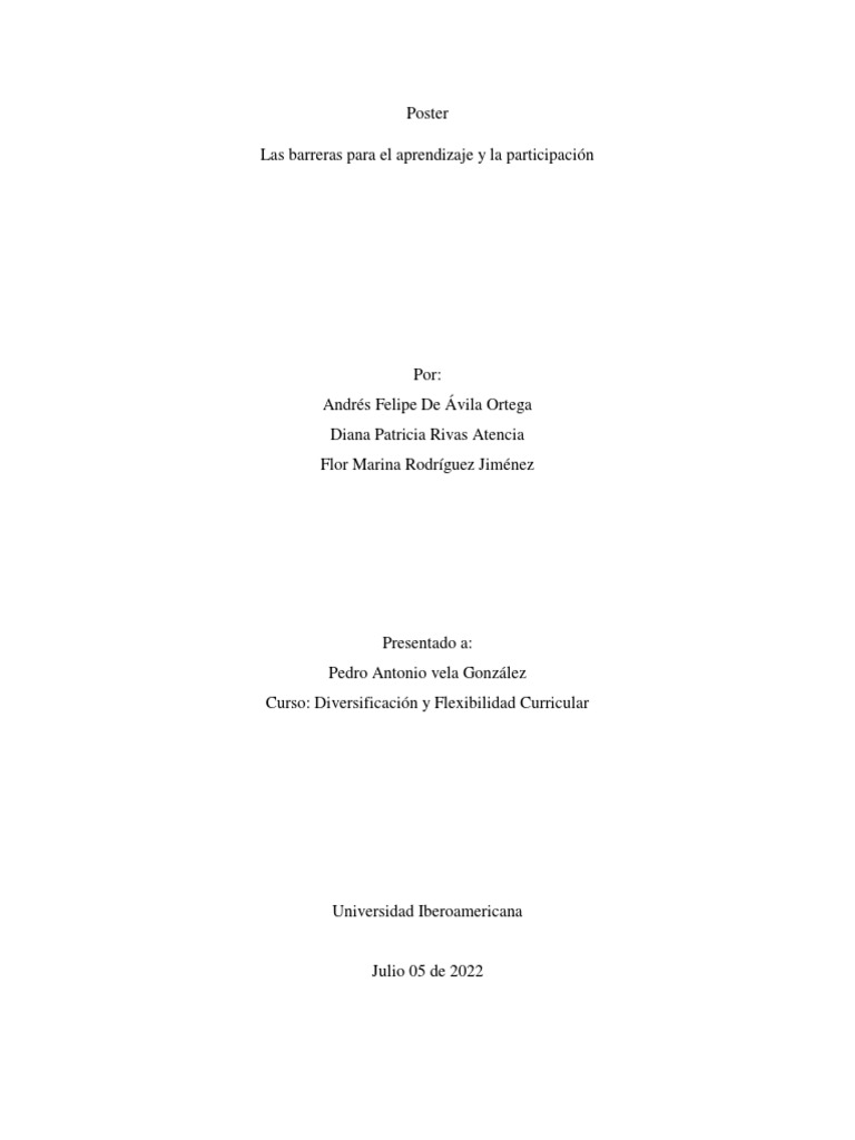 Actividad 4 - Poster, Las Barreras para El Aprendizaje y La Participación. | PDF | Plan de ...