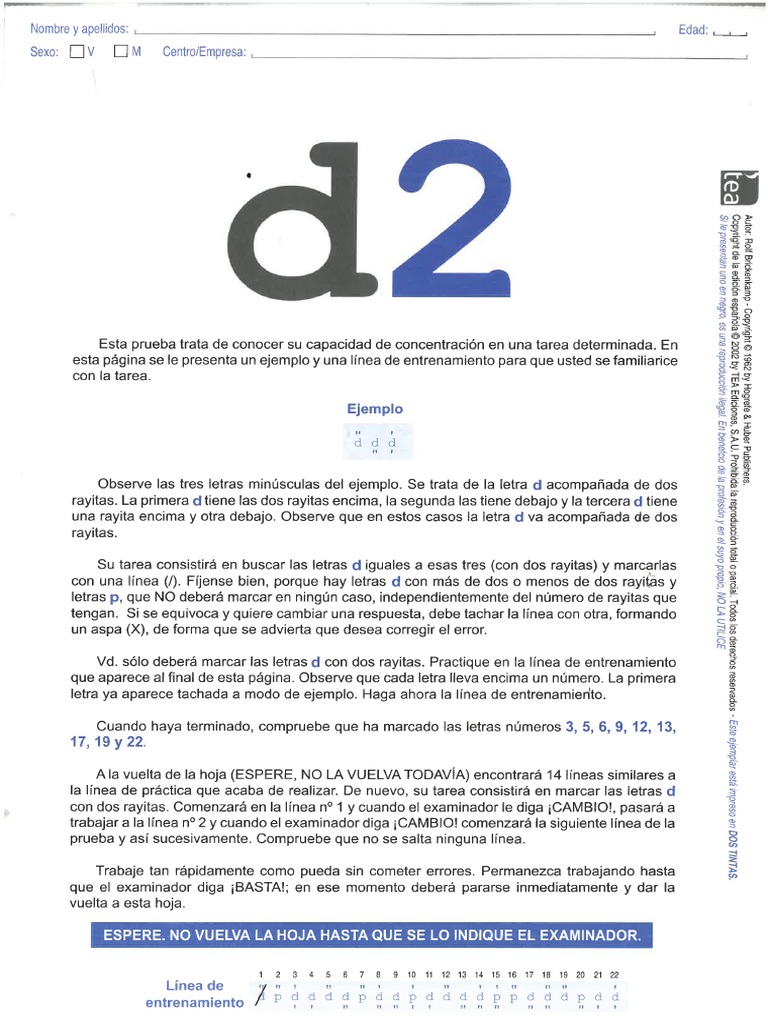 D2 Test de Atención - Cuaderno | PDF