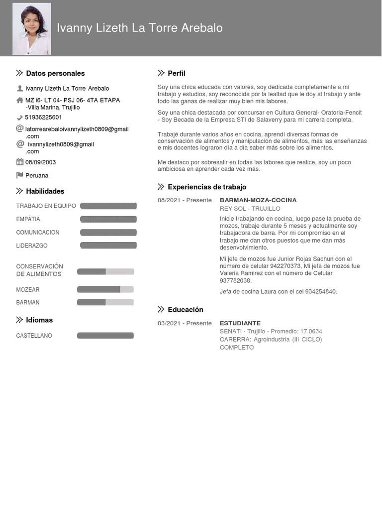 CV - La Torre Arebalo Ivanny | PDF