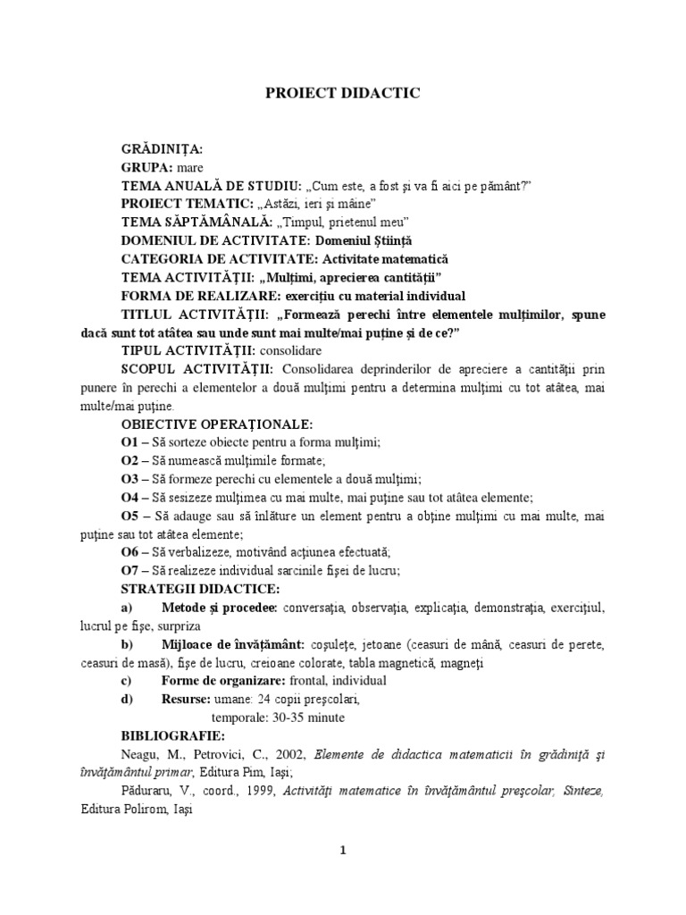Proiect Didactic Formeaza Perechi... | PDF