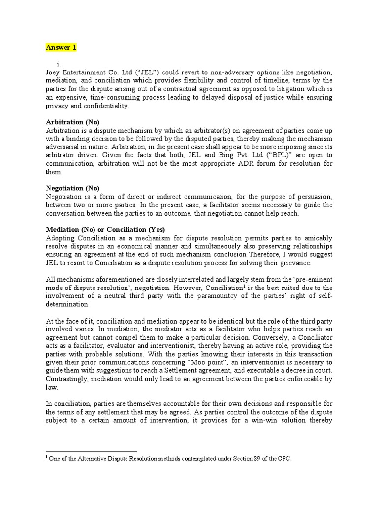 Conciliation as an Effective ADR Mechanism for Dispute Resolution | PDF | Alternative Dispute ...