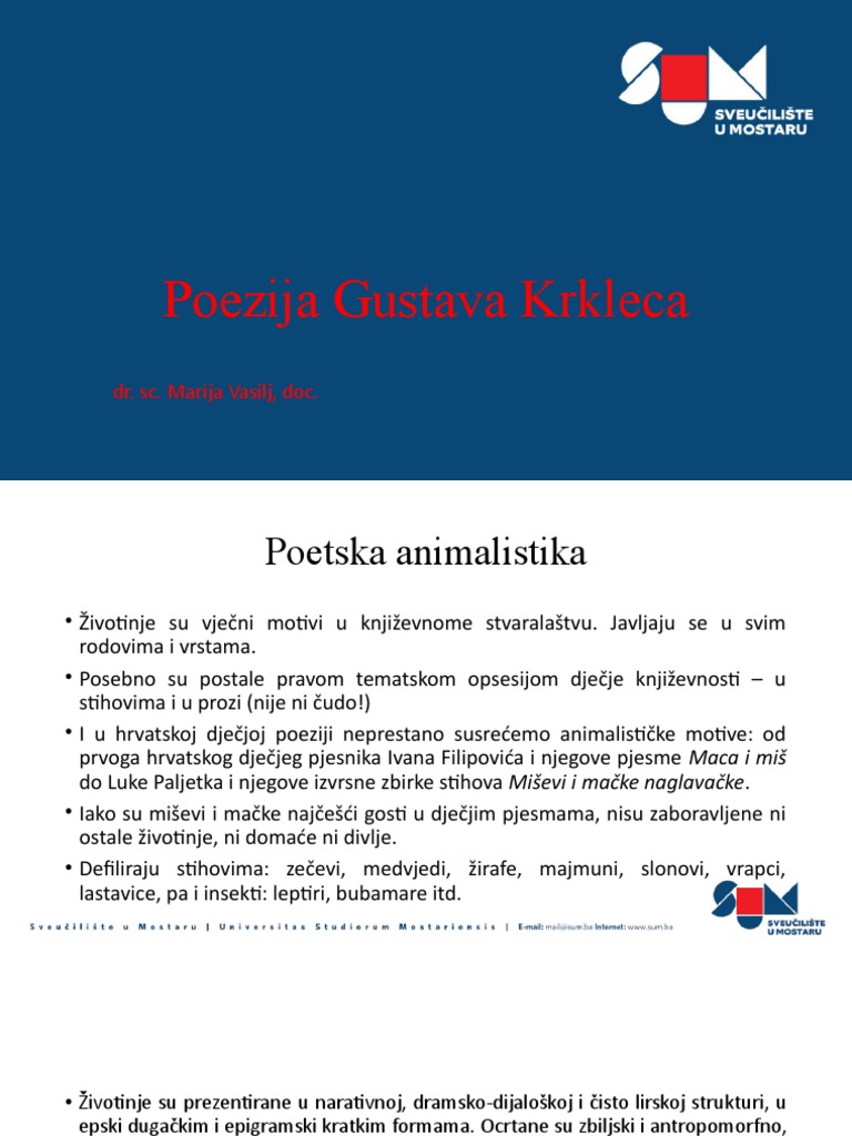 Poezija Gustava Krkleca: Dr. Sc. Marija Vasilj | PDF
