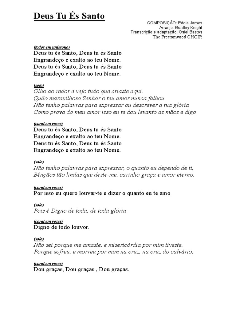 Deus Tu Es Santo - LETRA | PDF