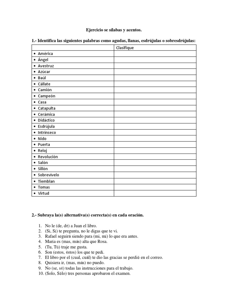 Ejercicio Silabas | PDF