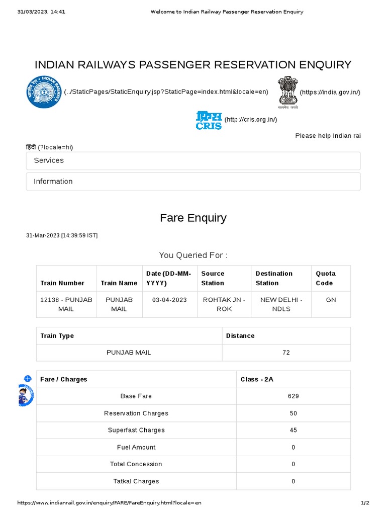 Welcome To Indian Railway Passenger Reservation Enquiry | PDF | Delhi ...