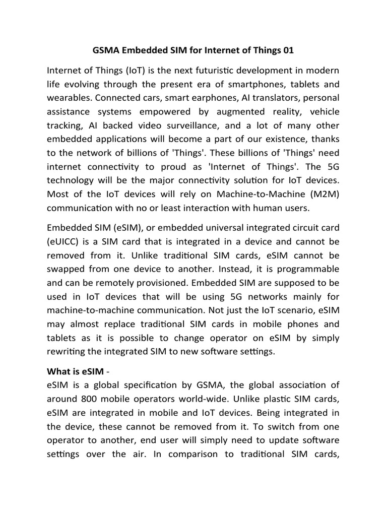 TCH01 GSMA Embedded SIM For The Internet of Things | PDF | Internet Of ...