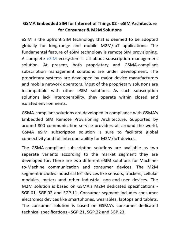 TCH02 eSIM Architecture For Consumer & M2M Solution | PDF | Internet Of ...