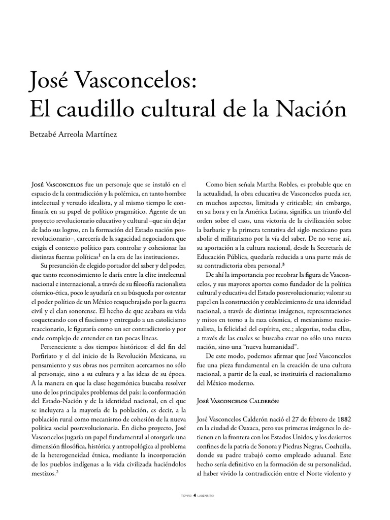 José Vasconcelos: El Caudillo Cultural de La Nación Mexicana | PDF