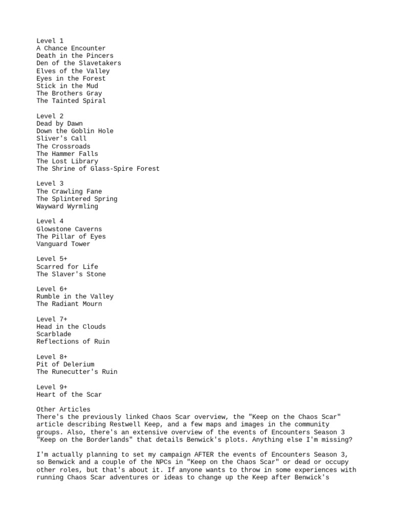 (RPGS) Chaos Scar | PDF