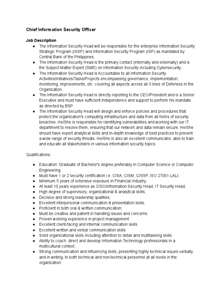 Chief Information Security Officer | PDF | Information Security ...