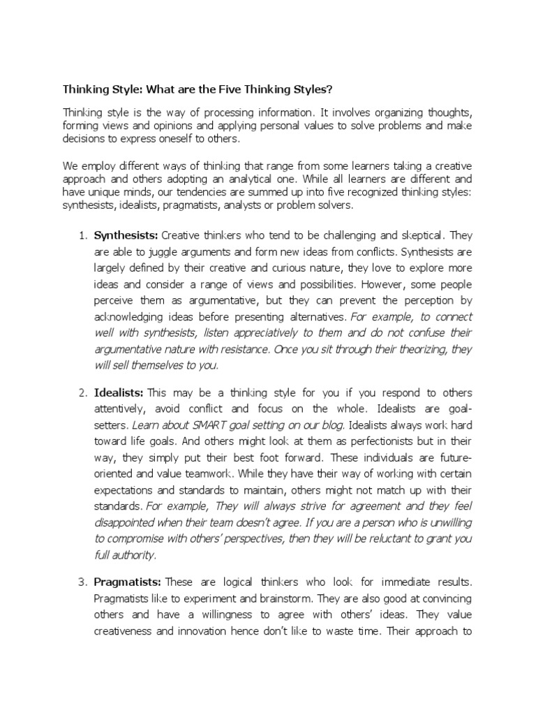Thinking Style | PDF | Thought | Learning