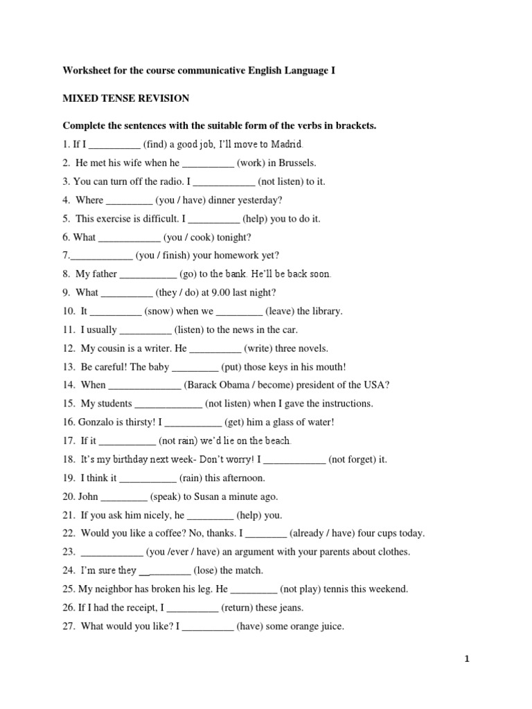 Worksheet For Communicative English Language I | PDF | Recall (Memory ...