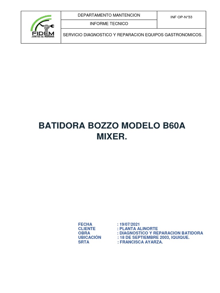Informe Batidora B60a Mixer | PDF