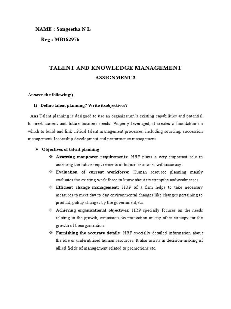Talent and Knowledge Management: NAME: Sangeetha N L Reg: MB182976 | PDF