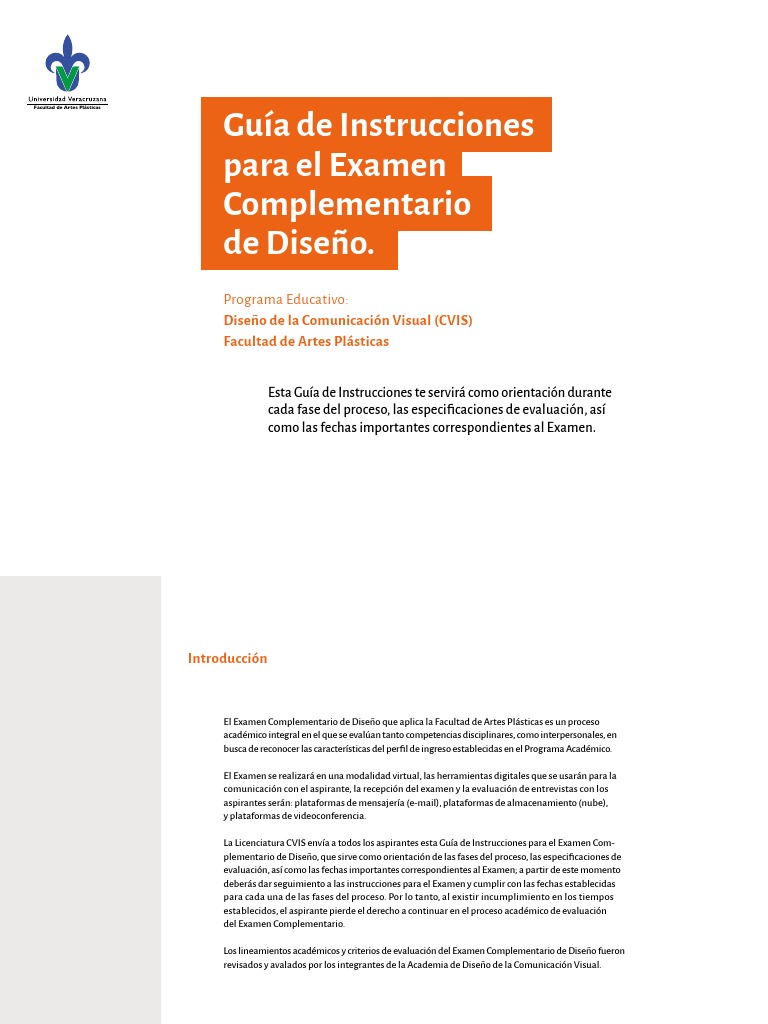 Guía de Instrucciones para El Examen Complementario de Diseño 2023 | PDF | Diseño | Evaluación