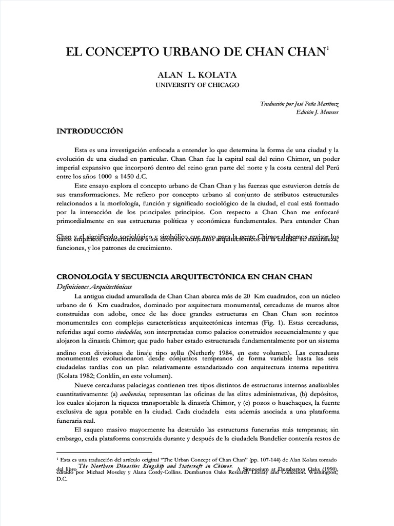 Kolata, Alan L. (1990) The Urban Concept of Chan Chan | PDF