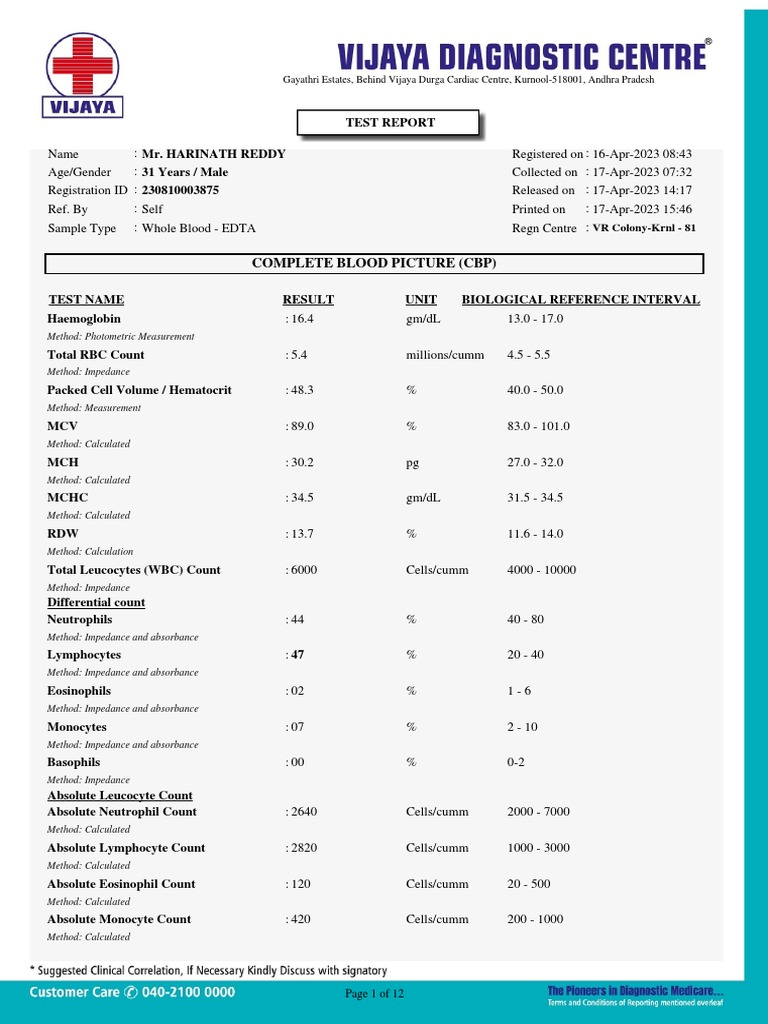 Complete Blood Picture (CBP) : Gayathri Estates, Behind Vijaya Durga ...