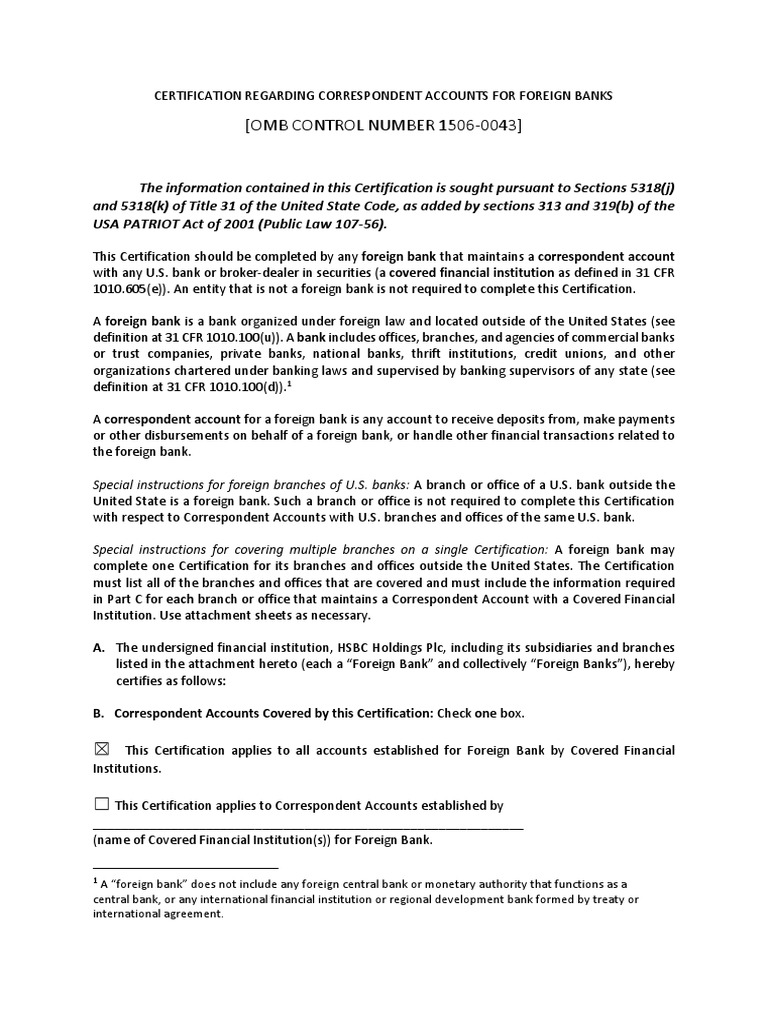 Omb Control Number 1506-0043 | PDF | Banks | Hsbc