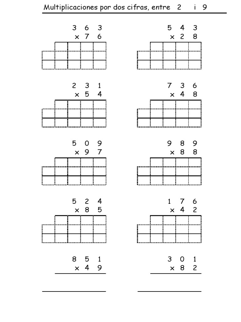 Multiplicaciones de dos cifras para primaria | PDF