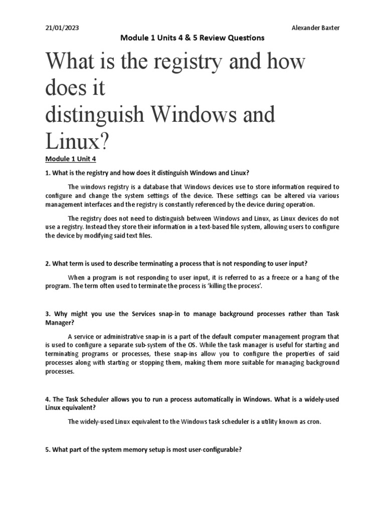 Module 1 Units 4 & 5 Review Questions | PDF | Operating System | Command Line Interface