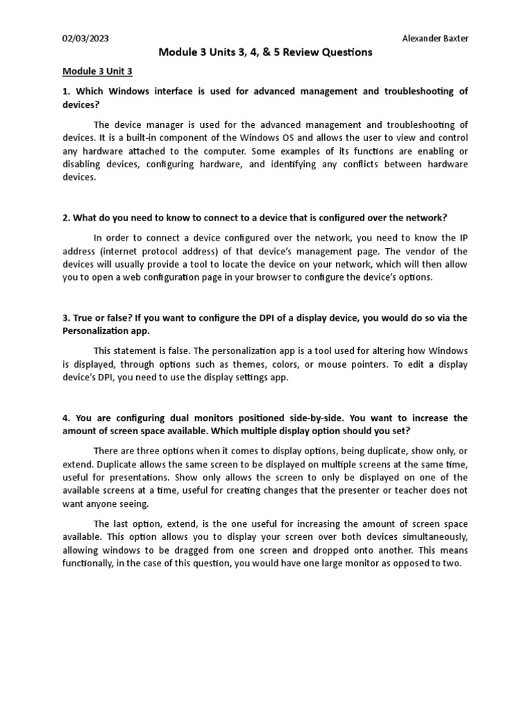 Module 3 Units 3, 4, & 5 Review Questions | PDF