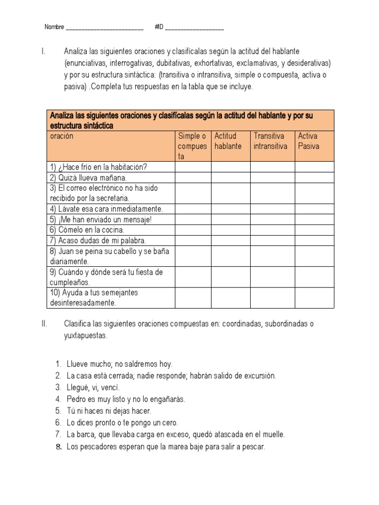 Activity 4.1 - Clasifica Las Oraciones Según La Actitud Del Hablante y ...