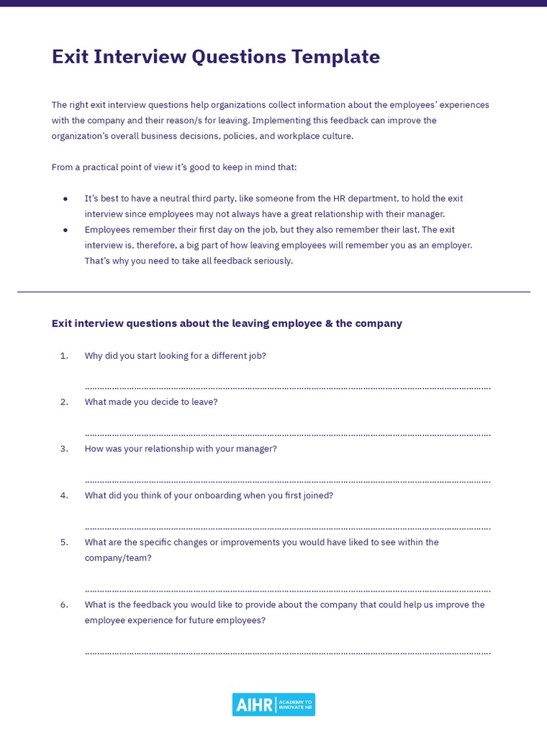 Exit Interview Questions Template | PDF | Employment | Organizational Behavior