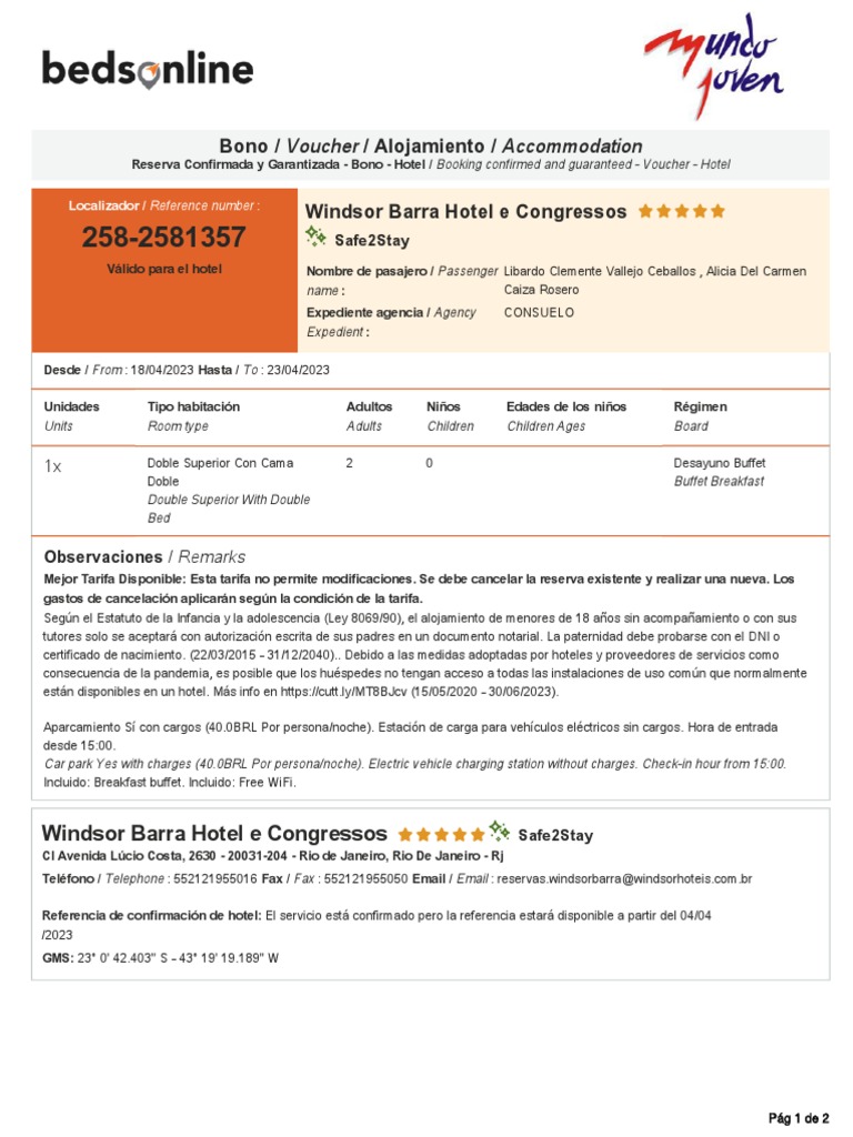 Voucher Accommodation: / Bono / Alojamiento | PDF | Industrias de ...