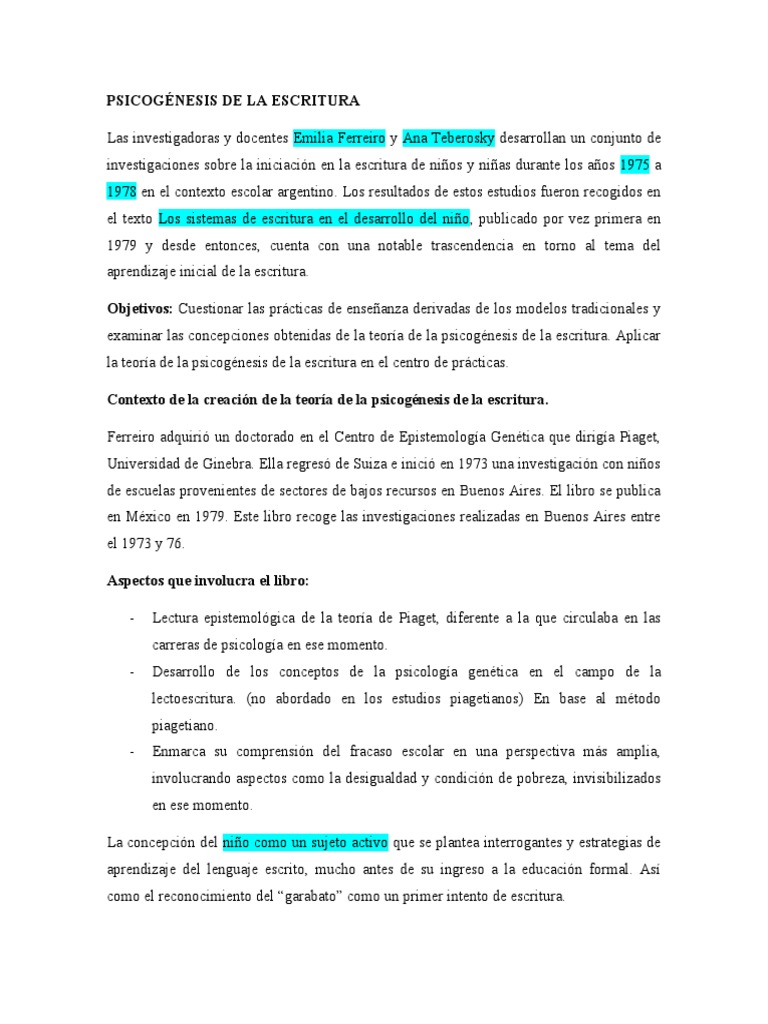 PSICOGÉNESIS DE LA ESCRITURA (Imprimir) | PDF | Aprendizaje | Enseñando