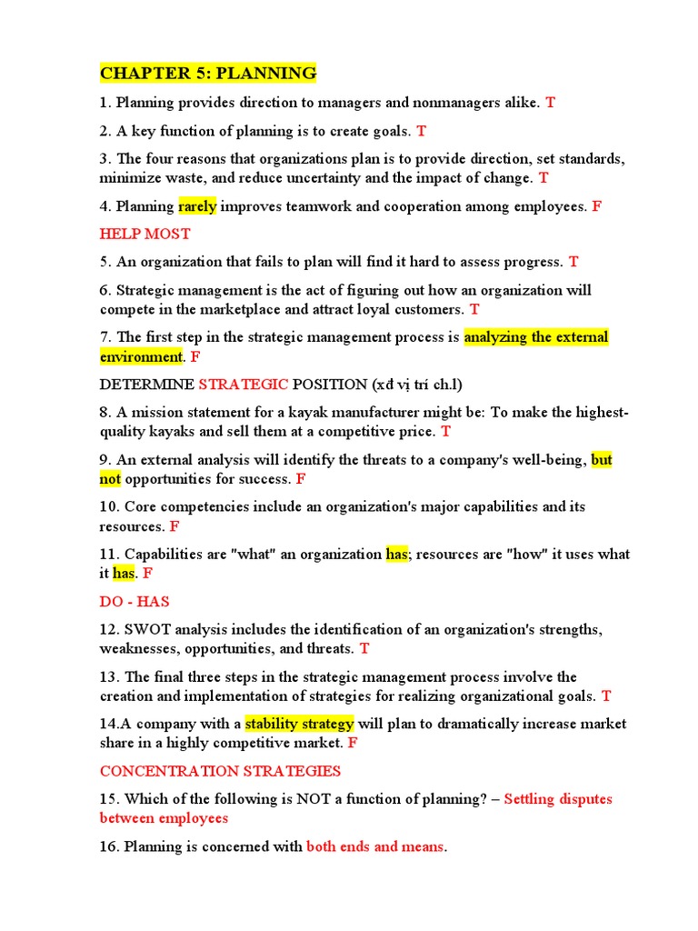 Chapter 5 Planning Pdf Strategic Management Swot Analysis