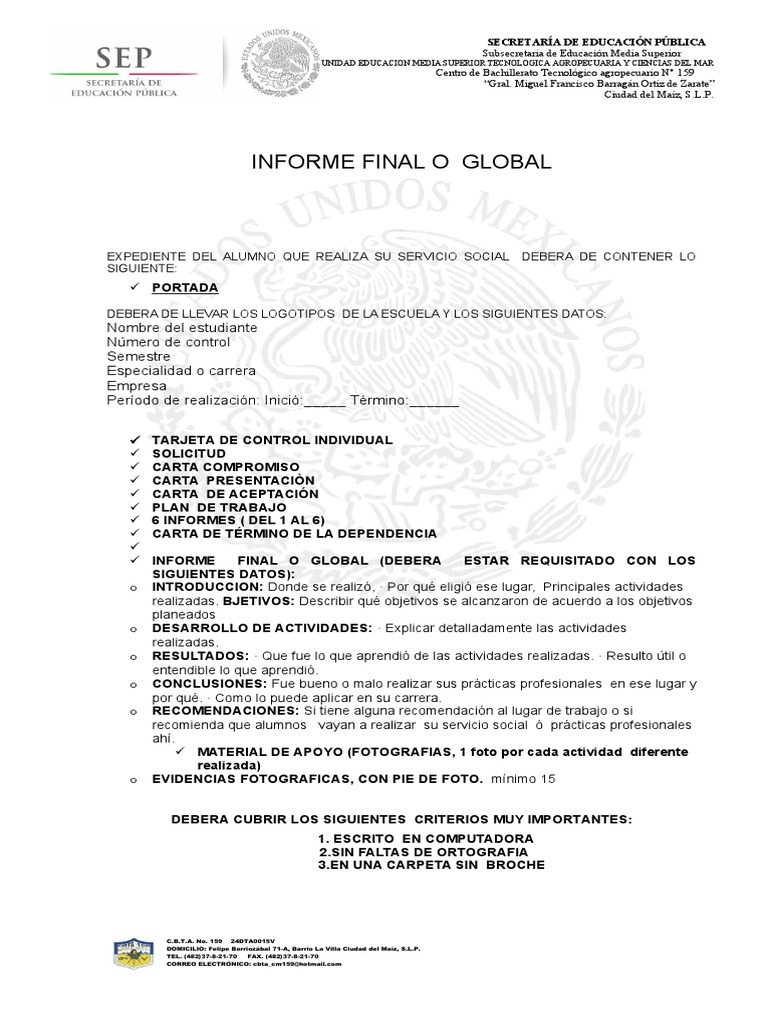 8 Informe Final Global de Servicio Social | PDF