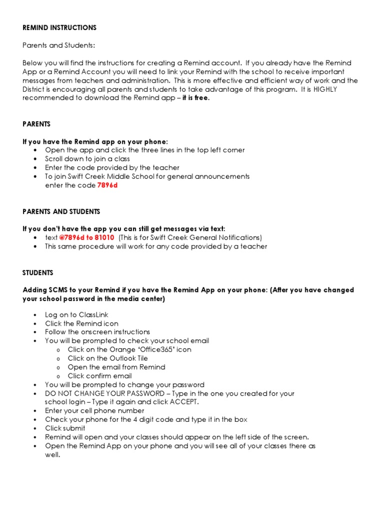 Remind Instructions | PDF