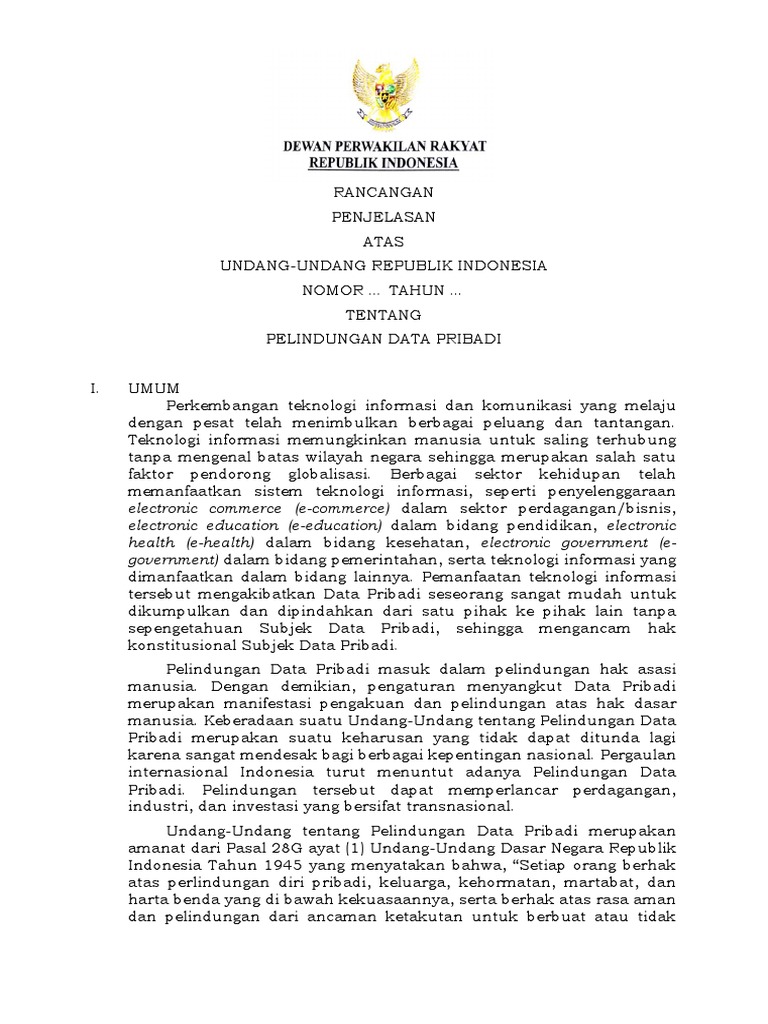Rancangan Penjelasan Atas Undang-Undang Tentang Pelindungan Data ... Rancangan Penjelasan Atas Undang-Undang Tentang Pelindungan Data ...