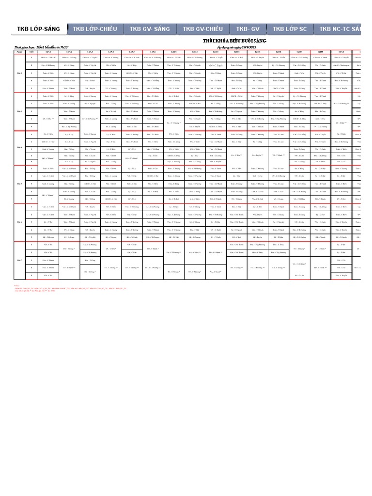 Tkb Lớp-Chiều Tkb Gv-Sáng Tkb Gv-Chiều Tkb- Gv Tkb Lớp Sc Tkb Nc-Tc Sáng | PDF