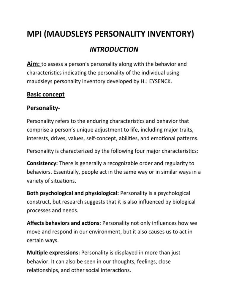 Mpi (Maudsleys Personality Inventory) | PDF | Personality Disorder | Extraversion And Introversion
