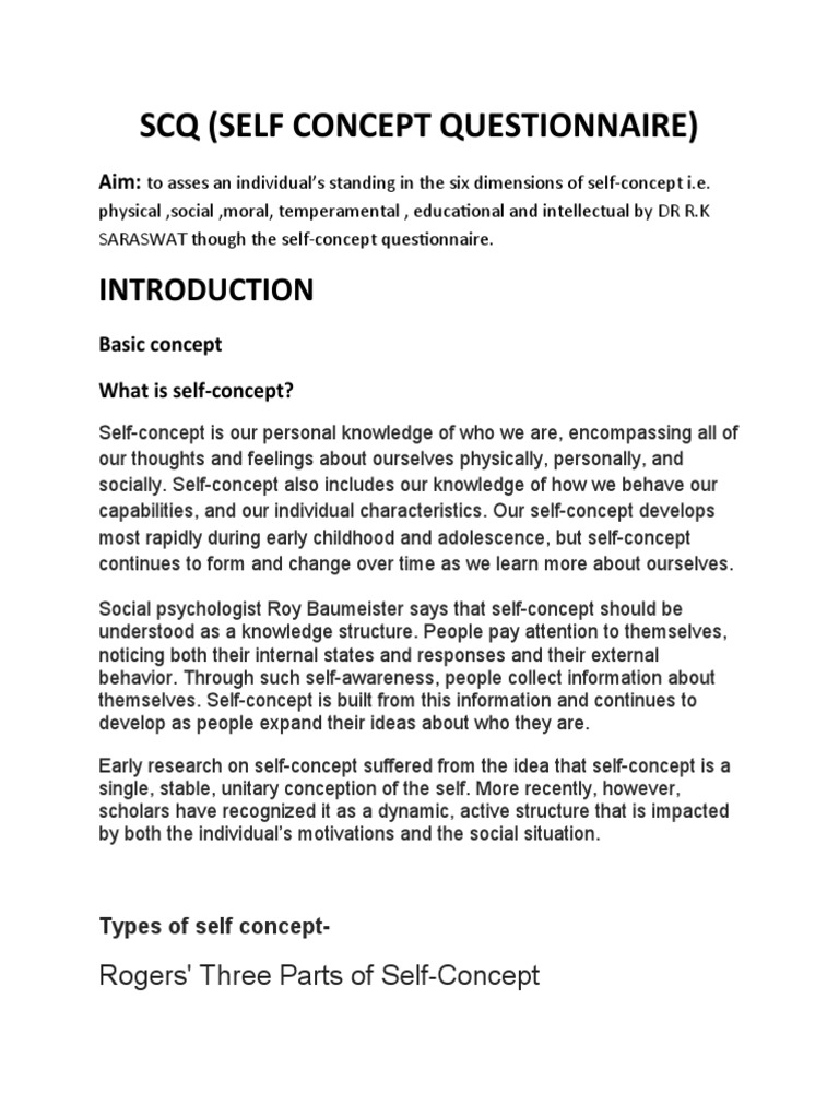 SCQ (Self Concept Questionnaire) | PDF