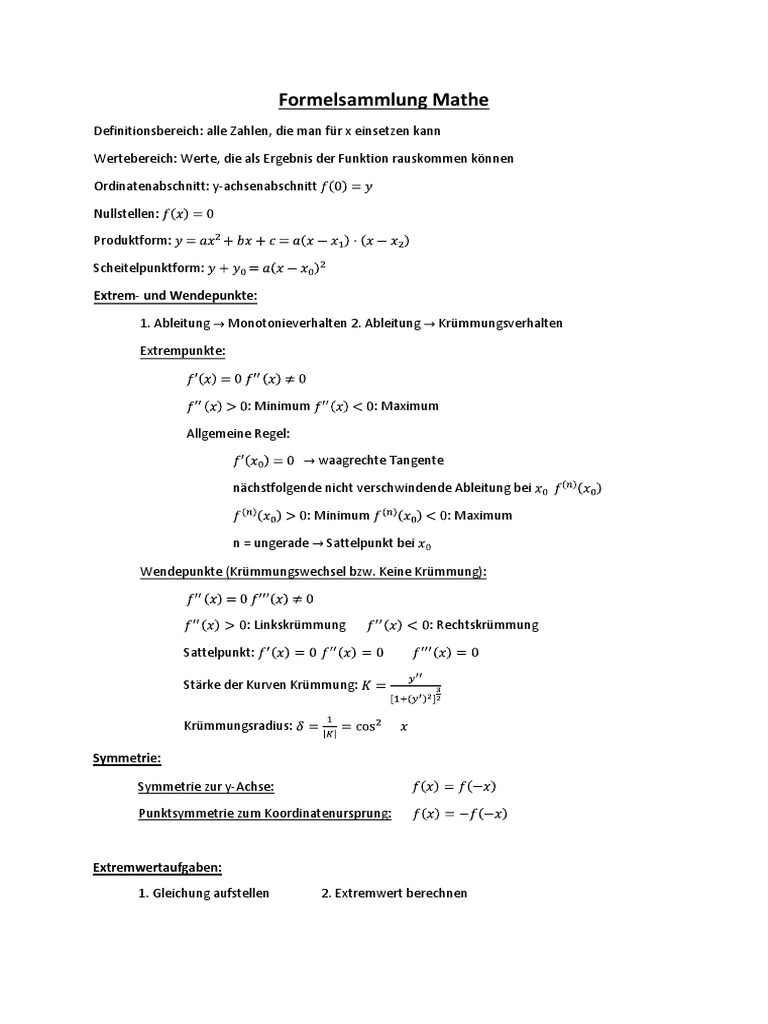 Formelsammlung Mathe | PDF